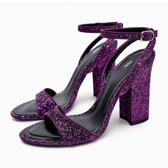 Zara | Shoes | Zara New Purple Glitter High Heel Block Sandal | Poshmark